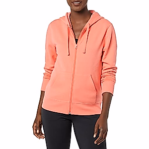 Amazon Essentials Women's French Terry Fleece Full-Zip Hoodie (Available in Plus Size), Coral Pink, Medium