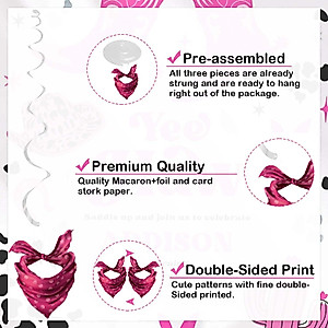 Western Cowgirl Party Decoration Hanging Swirls,Western Country Pink Cowgirl Hanging Foil Swirls for Cowgirl Theme Party Birthday Party Baby Shower Ceiling Hanging Decorations (Pink)