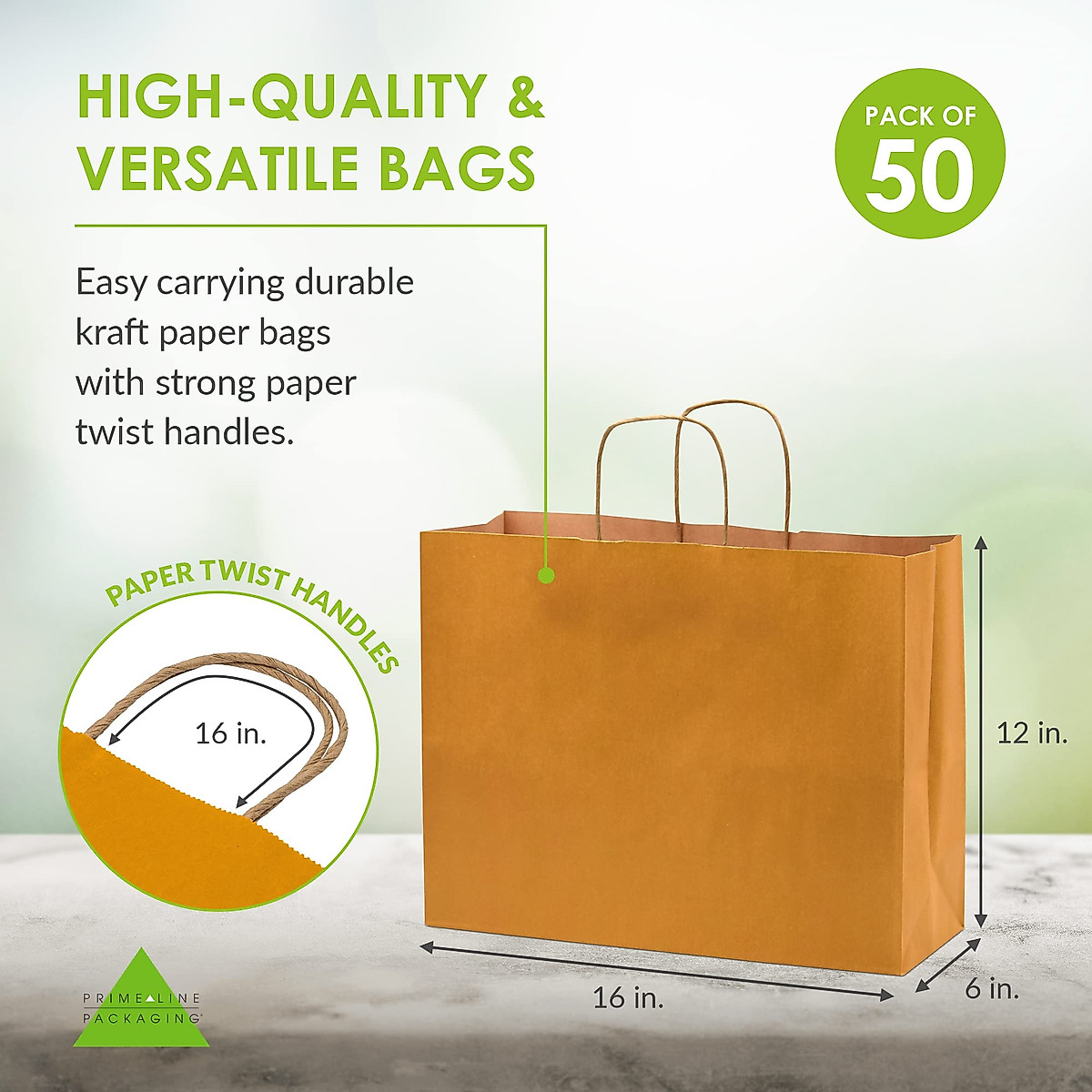 Orange Gift Bags - 16x6x12 Inch 50 Pack Kraft Paper Shopping Bags with Handles, Large Craft Totes in Bulk for Boutiques, Small Business, Retail Stores, Birthday Parties, Jewelry, Merchandise