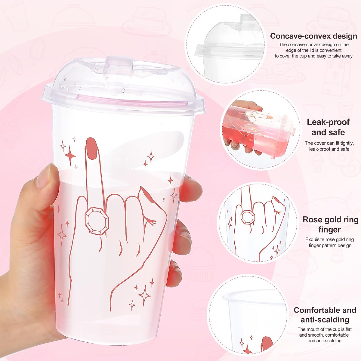 Vesici 48 Sets Bachelorette Party Cups 16 oz Bachelorette Party Decorations Rose Gold Ring Finger Reusable Cups Plastic Cups with 48 Lids 100 Straws for Bridal Shower Bridesmaid Party Gifts