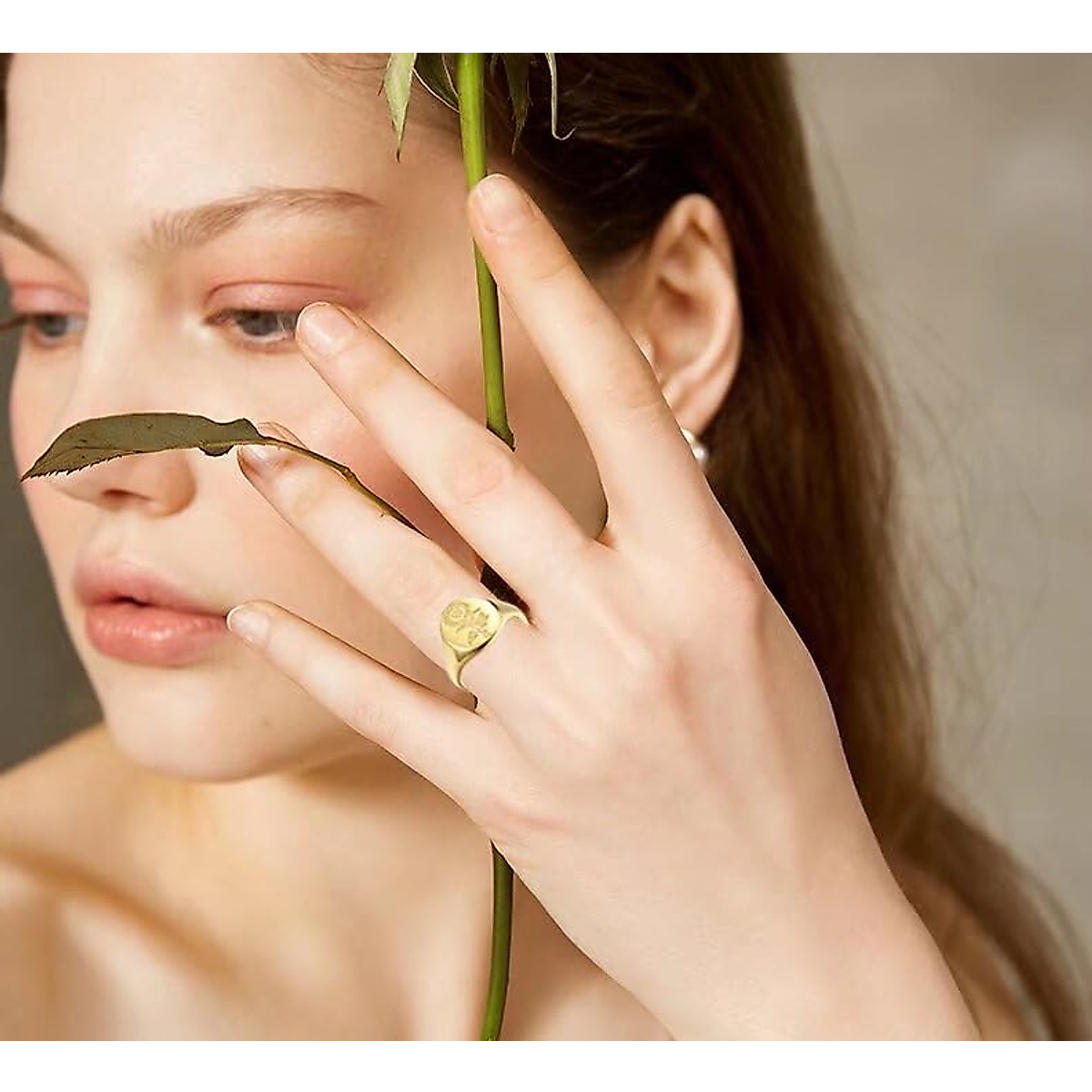 BAOWING Sunflower Rings for Women | Gold Chunky Dome Signet Ring | Stainless Steel Minimalistic Statement Jewelry Gift 18K Gold Size 5