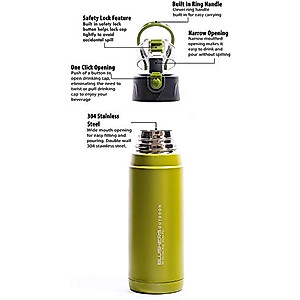 Blushers 650ml (22oz) Double Wall Vacuum Insulated 304 Stainless Steel To Go Travel Mug, One Touch Lock Lid Thermos Water Bottle (Green - 3 Piece Set)