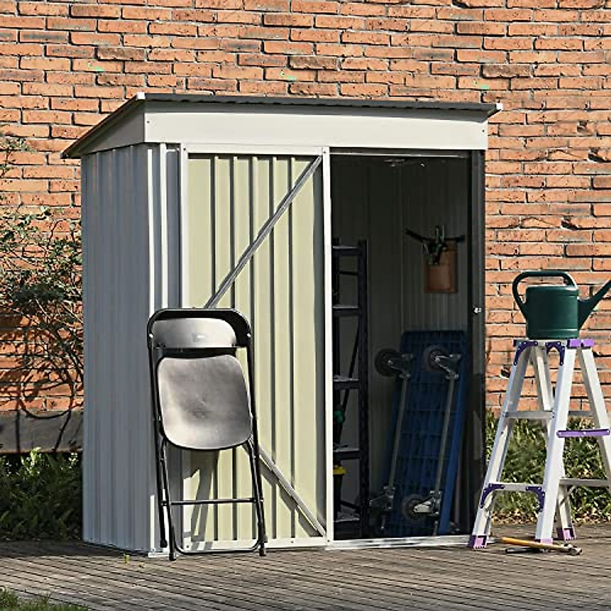 Catrimown 5x3 FT Outdoor Storage Shed, Galvanized Steel Tool Shed House for Patio Garden Backyard Lawn, Utility Tool House with Door, White