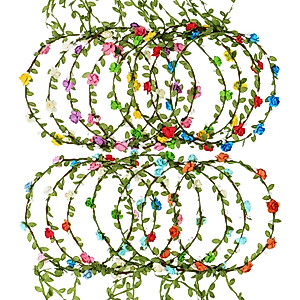 EBOOT 15 Pieces Assorted Colored Flower Crown Wreath Headband Garland Multicolor Headbands Floral Headpiece for Wedding Festival Vacation Fairy Party Photography Props