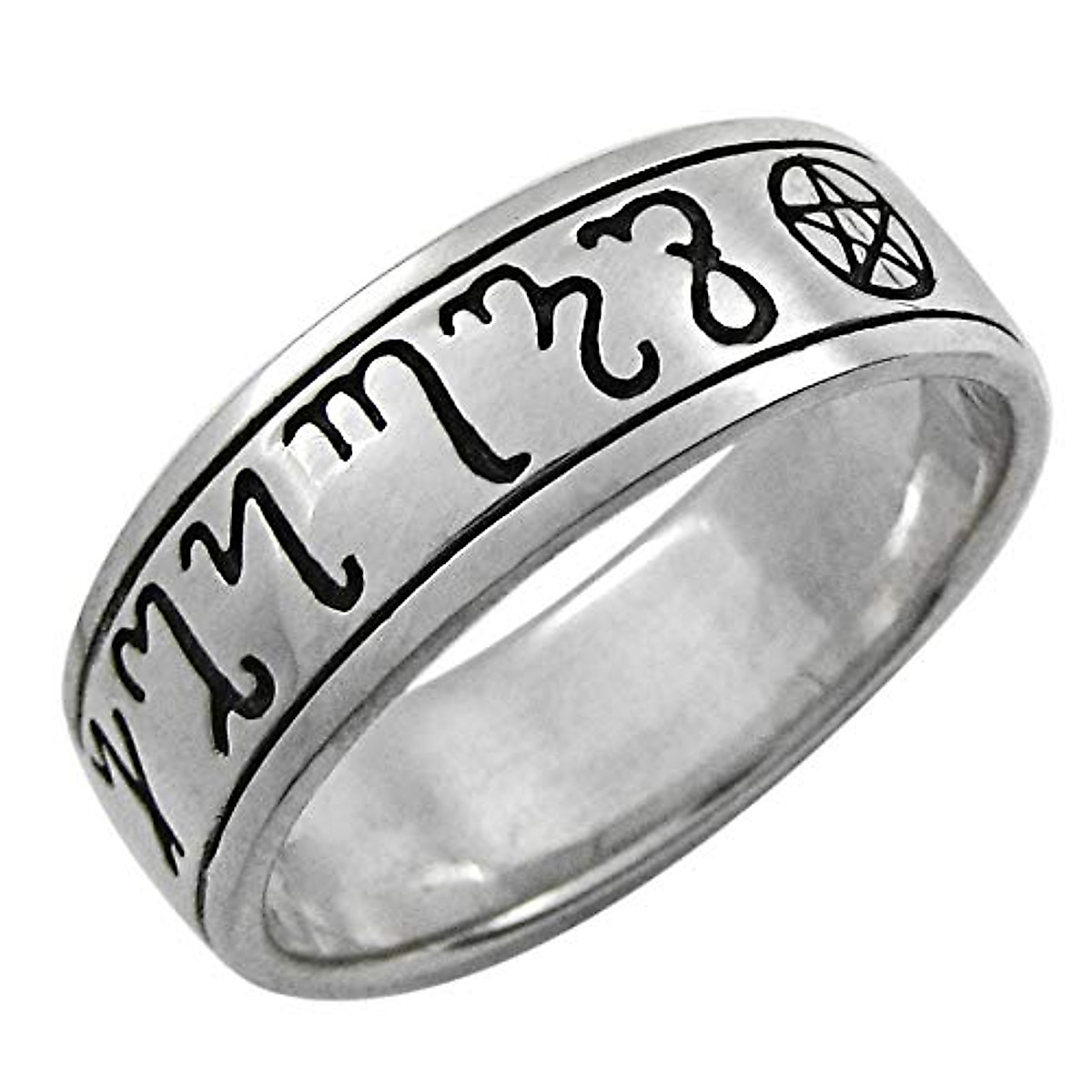 Moonlight Mysteries Sterling Silver Handfasting Theban Pentacle Wedding Ring (sz 4-15) sz 10.5