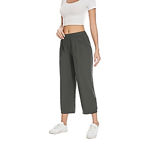 Women's Capri Yoga Pants Loose Soft Workout Causal Lounge Pants with Pockets Gray Small