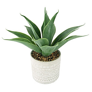 Hisow Artificial Potted Plants, 13.8" Artificial Succulent Fake Aloe, Large Faux Aloe Plant in Pot for Home Office Room Bathroom Garden Decor (White)