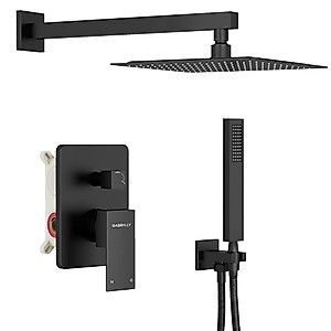Gabrylly Shower System, Black Shower Faucet Set with 10" Rain Shower head and Handle Set, All Metal Shower Heads with Handheld Spray Combo, Wall Mounted Shower Fixtures with Shower Valve, Matte Black