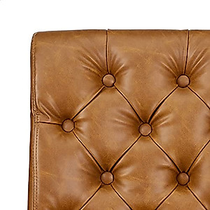CangLong Mid-Century Tufted Leather Kitchen Counter Upholstered Bar Stool with Wood Legs Set of 1,Brown (KU-191322)