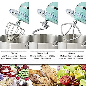 Aucma Stand Mixer,6.5-QT 660W 6-Speed Tilt-Head Food Mixer, Kitchen Electric Mixer with Dough Hook, Wire Whip & Beater (6.5QT, Blue)