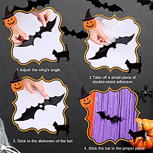 Mega-L Halloween Foil Fringe Curtains, 3 Pack Orange Purple Black Photo Booth Props, 18 Pcs PVC Bat and Spider Stickers Decals Wall Decor, Halloween Backdrop for Halloween Party Decoration