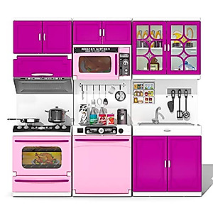 Temi Kitchen Playset for Kids, 56 PCS Play Kitchen Toys Accessories Set with Realistic Lights & Sounds Pretend Play Birthday Gift for 3+ Year Old Toddlers Girls - Pink