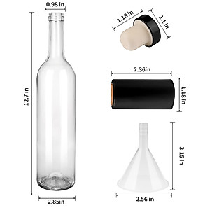 GUANENA 8 Pack 750ml Clear Glass Bottles with Cork Lids and PVC Shrink Capsules, Empty Home Brewing Wine Bottles with Funnel for Sparkling Wine, Juice, Kombucha, Beverages