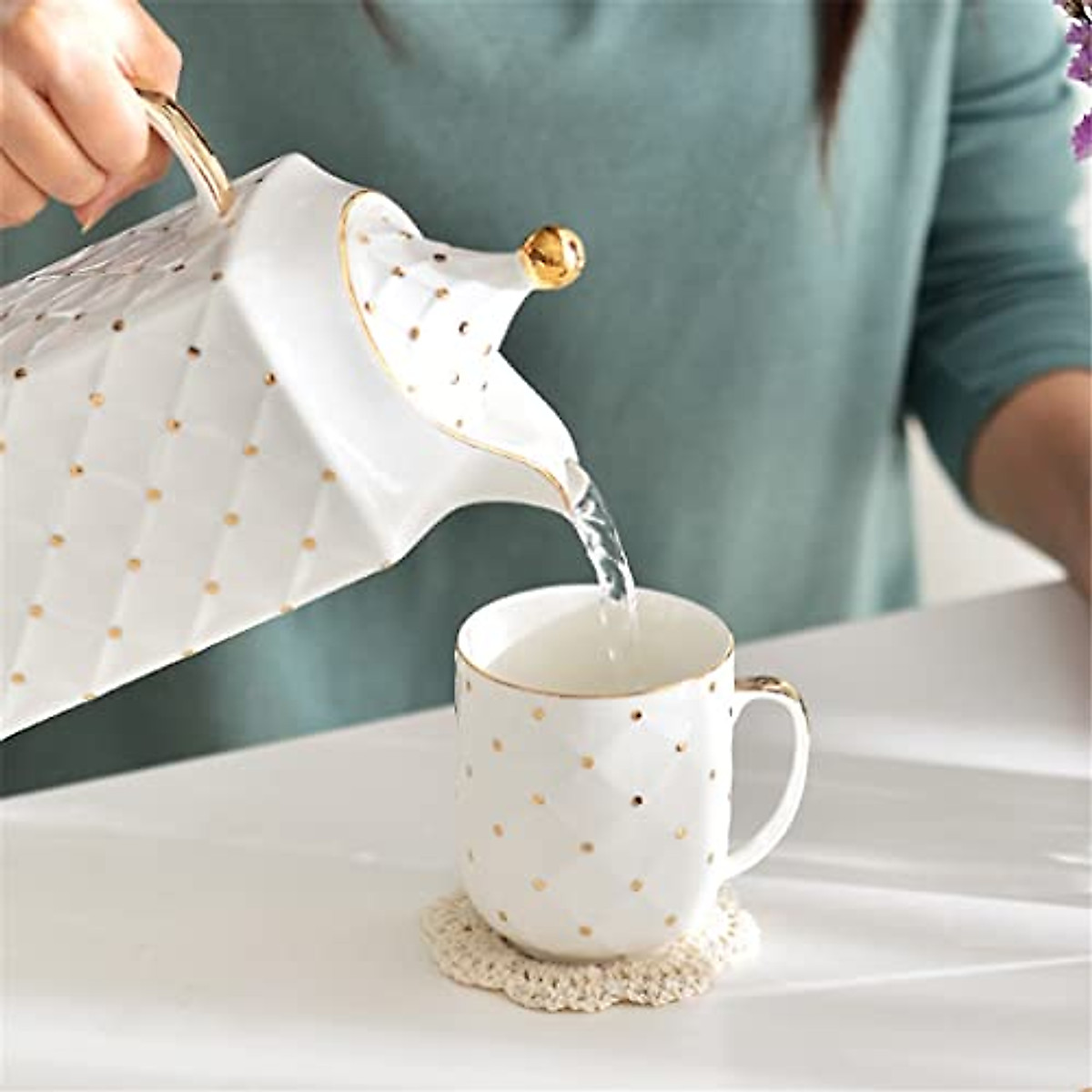 LDCHNH 8 Pieces of White Porcelain Coffee Tea Set with Gold Dots Ceramic Teapot Storage Tray Kitchen Tableware Home Decoration (Color : D, Size