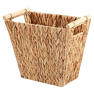 OUTBROS Wicker Waste Basket,Handwoven Wicker Trash Can with Handles,Water Hyacinth Wicker Waste Basket,Used for Bathroom, Living Room,Kitchen, Bedroom,Water Hyacinth,1-Pack