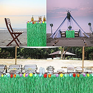 Hawaiian Tropical Party Decoration Pack with 9feet Hawaiian Grass Table Skirt, Hibiscus Flowers, Palm Leaves, Paper Pineapple, Hawaiian Beach Theme Party Favors Luau Party Supplies
