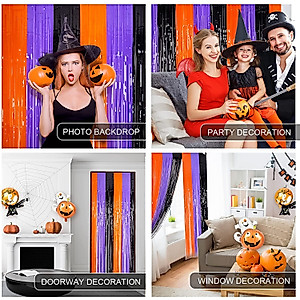 LOLStar 5 Pack Orange Purple Black Photo Booth Props,3.3 X 6.6 ft Halloween Foil Fringe Curtains,Halloween Party Photo Backdrop Streamer Backdrop for Halloween Party Decoration