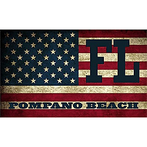 (x3) 2x3 inch Stickers | Reflective Pompano Beach FL Florida Broward County Vintage US Flag Sticker Graphic - Construction Toolbox, Hardhat, Lunchbox, Helmet, Mechanic, Luggage