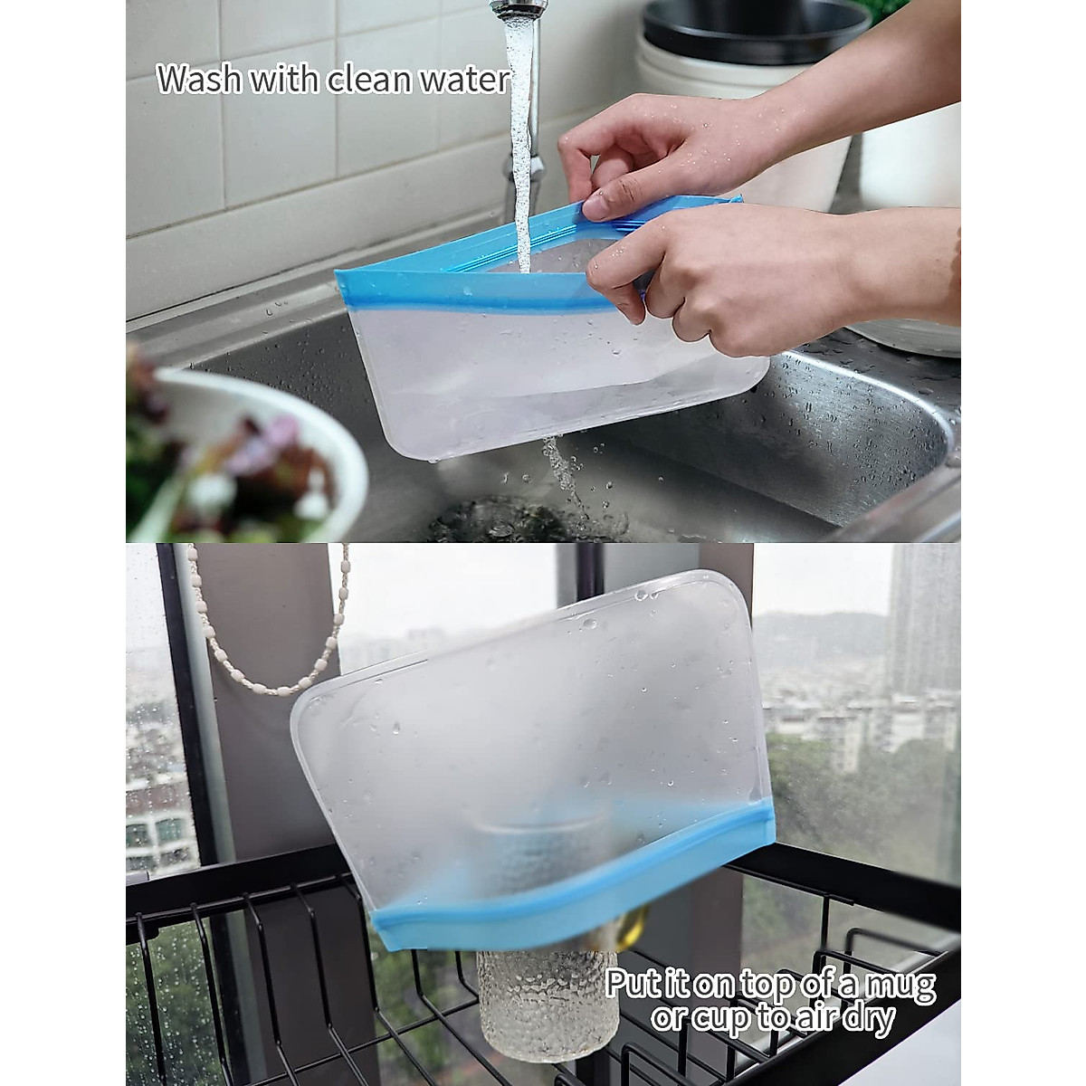 Reusable Food Storage Bags - Axbima 12 PACK PEVA Reusable Freezer Bags for Sandwich - Stand-up Reusable Snack Zip lock bags for Home/Travel Meat Fruit Vegetables Cereal Nuts (Multicolored)