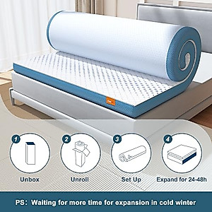 Maxzzz 4 Inch Memory Foam Mattress Topper Twin Size, High Density Ventilated Firm Gel Bed Foam Topper with Washer & Dryer-Safe Cover, CertiPUR-US & Oeko-Tex Blue