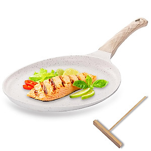 JUSTUP Non Stick Skillet Pan, 11 Inch Nonstick Crepe Pan Dosa Pan, Die-cast Auluminium Pancake Griddle Pan, PFOA Free Cooking Pan for Tortillas, Pancakes, Omelette, Egg Pan (11 Inch White)
