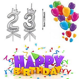 VSHILI 23 32 Birthday Candles, 23rd 32nd Cake Candles, Silver Happy Birthday Number 23 32 Candles Cake Topper Decorations for Party Men Women