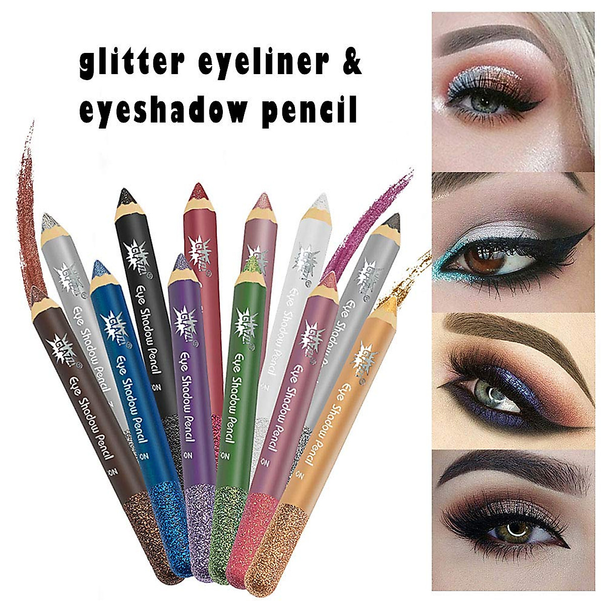 Linble Jumbo Glitter Eyeliner Pencils - 12 Metallic Colors Eyeliners & Eyeshadow Pencil Set, Natural Long Lasting Hypoallergenic Eye Makeup