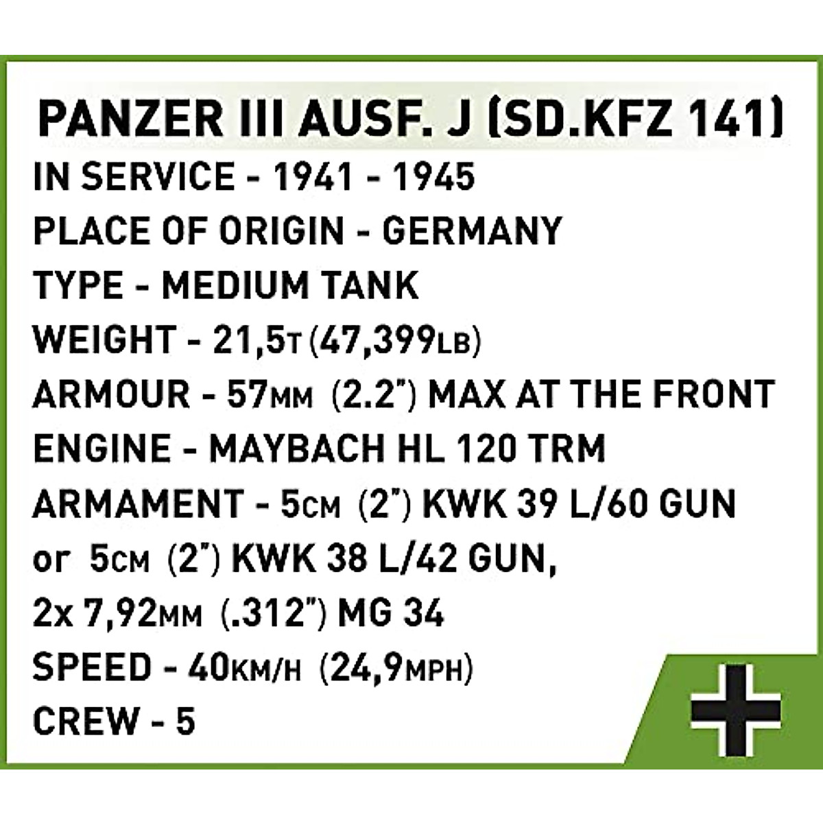 COBI Historical Collection World War II Panzer III Ausf. J Tank