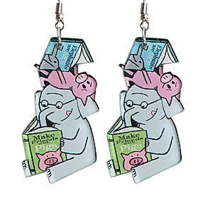 Funny Acrylic Teacher Student Animal Drop Dangle Earrings Cat Dog Elephant for Teachers, Educators, Librarians Gradution Reading Events Back to School Jewelry-C