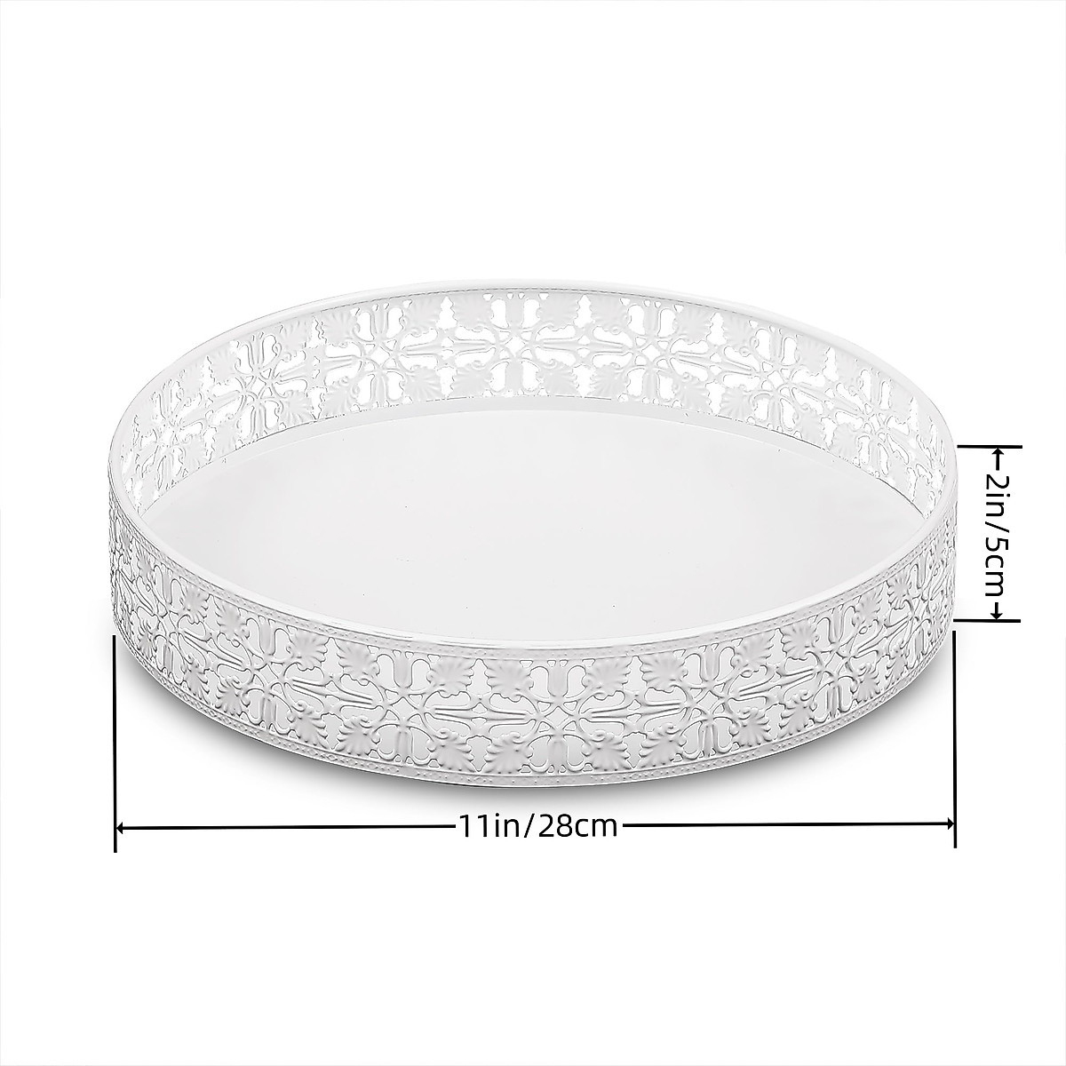 MIHIRO Metal Lazy Susan Organizer 360° Rotating Storage Tray Spice Rack, Cosmetics and Perfume Organizer Large Capacity for Dresser Countertop Kitchen Cabinet Bathroom (1 Piece, White)