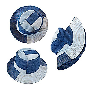 Aodrusa Womens Patch Bucket Sun Hat Denim Cotton Fisherman Caps Blue One Size