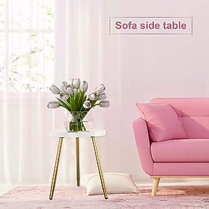 Round Side Table, Wooden Tray Table with Metal Tripod Stand, 3 Gold Legged White Table, Accent Table for Living Room Bedroom Office Small Spaces, 18" H x 15" D