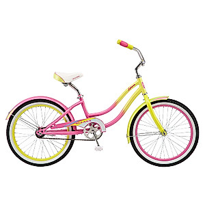 Kulana Lakona Shore Youth Beach Cruiser Bike, 20-Inch Wheels, Single Speed, Pink/Yellow, Model Number: R0901AZ