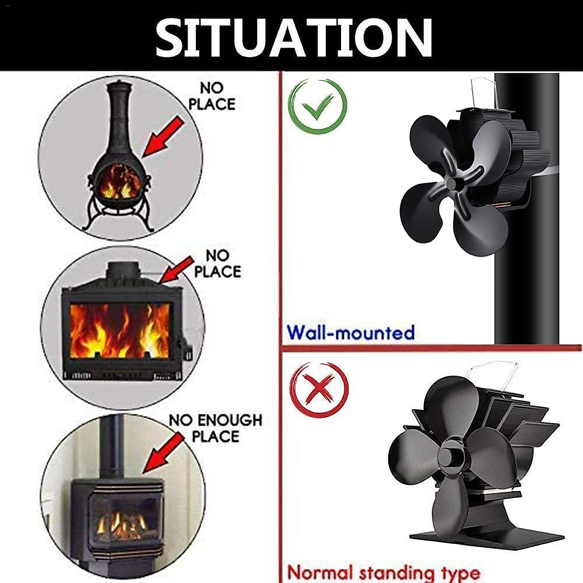 PANDA100 Heat Powered Stove Fan-2019 Upgrade Designed Silent Operation 4 Blades with Stove Thermometer for Wood/Log Burner/Fireplace-Eco Friendly and Efficient Heat Distribution (4 Blades)