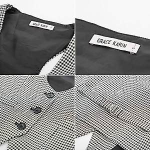 GRACE KARIN Women's Outerwear Vests Fully Lined Blazer Dressy Vest Coat for Work(S, Black-White Plaid)
