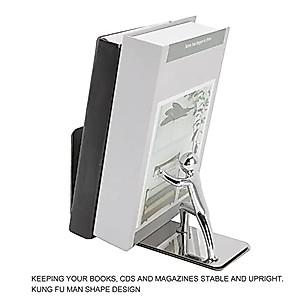 Agatige Metal Bookends, Book Stoppers Fung Fu Man Heavy Duty Stainless Steel Man Bookends Nonskid Bookends Art Bookend