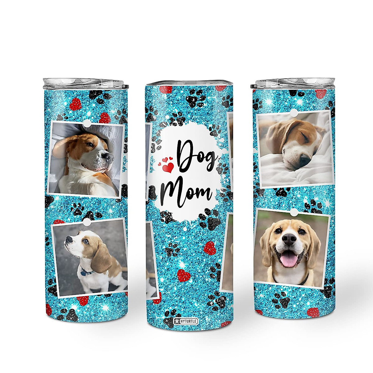 Hyturtle Personalized Picture Dog Mom Skinny Tumbler Gifts for Dog Lover Owner on Valentine's Day Birthday Mother's Day Christmas - Dog Pawprint Custom Photo 20oz Stainless Steel Skinny Tumbler