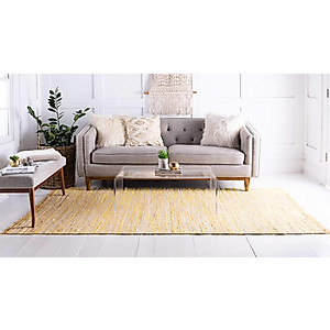 Unique Loom Chindi Cotton Collection Soft Hand Woven Natural Fiber Striped Area Rug, 9 ft x 12 ft, Yellow/Ivory
