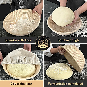 WALFOS 6 Packs Bread Basket Liner Cloth, 9 inch round bread proofing basket cloth liner, Baking Dough Basket Cover Natural Rattan Banneton Proofing Cloth