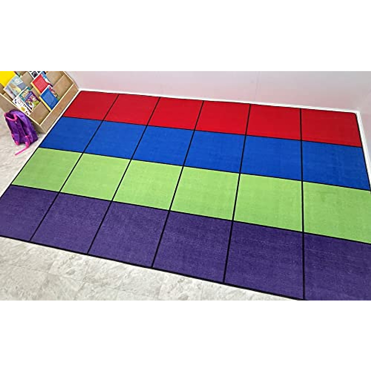 KidCarpet.com Blocks Seating Classroom Rug Multi with 24 Squares, 7'6" x 12' Rectangle