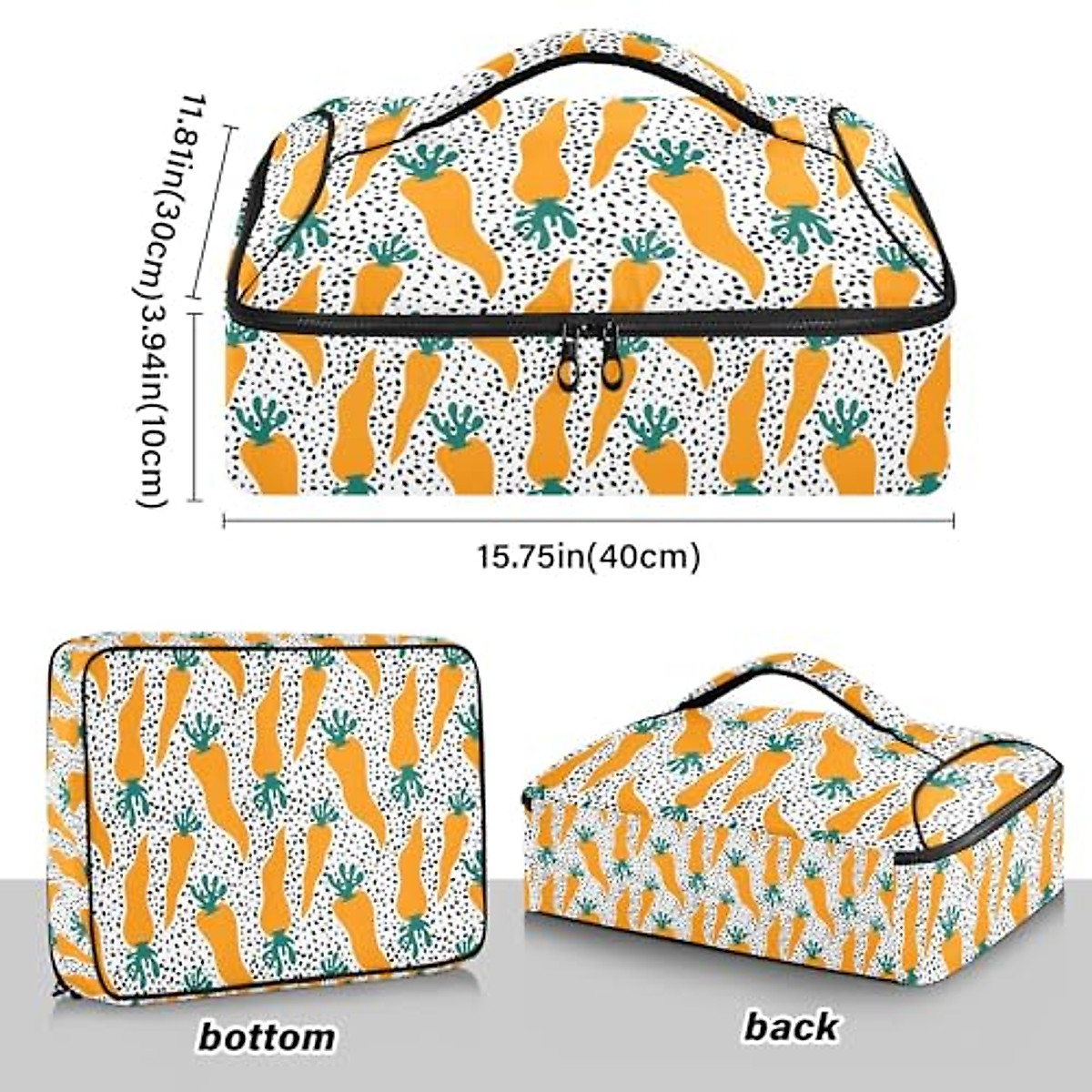 Kcldeci Insulated Thermal Food Carrier Insulated Casserole Carrier for Hot or Cold Food,Summer Vegetable Cartoon Carrot Insulated Tote Bag for Potluck Cookouts Parties Picnic,Lasagna Lugger