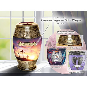 Sunset Cremation Urn for Human Ashes Adult Female for Burial & Home - Urns for Ashes Adult Large Urns for Mom & Cremation Urns for Women Three Cross Sunset Urn Decorative Urn