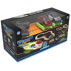 Mindscope Twister Tracks Radio Control Dual Lane Police Chase Glow in The Dark Track Set with 2 Cars and 2 Radio Controls RC