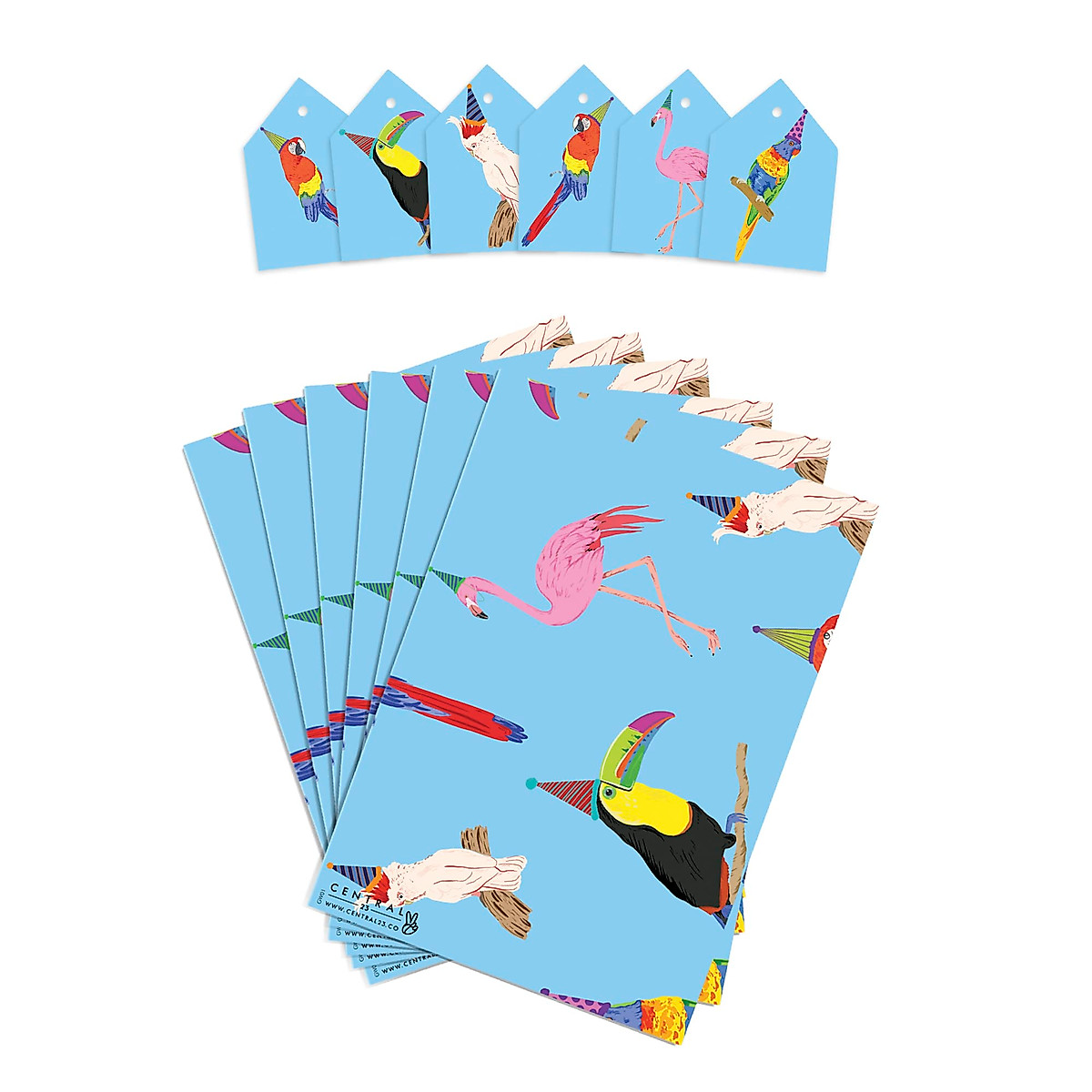 CENTRAL 23 Birthday Wrapping Paper For Kids Boys Girls - 6 Sheets Blue Gift Wrap - Party Birds Parrots Flamingo - Recyclable