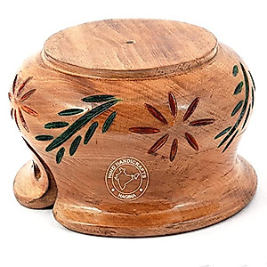 Hind Handicrafts Floral Handcrafted Wooden Portable Yarn Storage Bowl - Solid Dark Handmade Crafted - Holder for Knitting Crochet Hook Accessories - Bag Included (Design-1, 6" x 6" x 4")