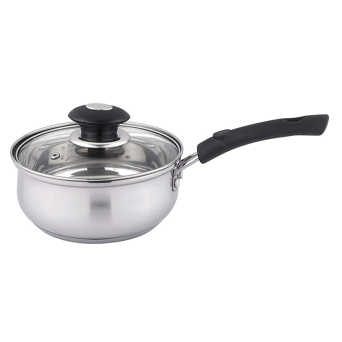 Uniware Stainless Steel 1.0 Quart Saucepan with Glass Lid for All Kitchen Use (1.0 Quart) Silver/Black