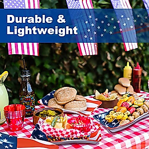 12 Pcs USA Star Serving Trays USA Flag Star Shaped Plastic Platter Patriotic Food Reusable Snack Tray Cookies Chips Candy Dessert Serveware for 4th of July Party Supplies (Rectangle Style)