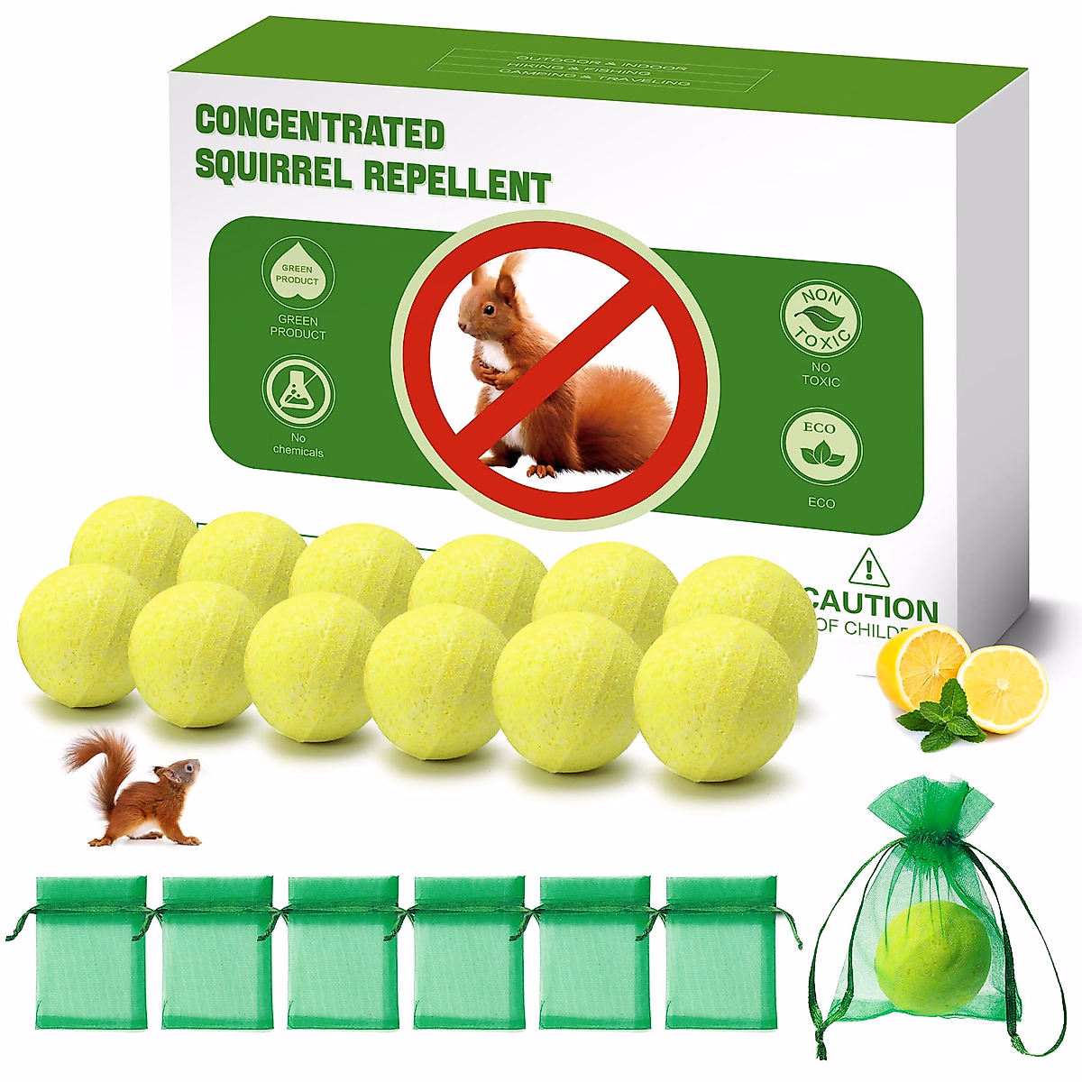 MAGIC CAT Squirrel Repellent Outdoor, 12 Pack Natural Peppermint Oil Squirrel Deterrent for Indoor Attic Pet Family Safe, Rodent Repellent to Keep Squirrel Chipmunk Away from Bird Feeder Garden Yard