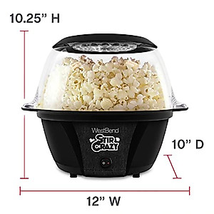 West Bend 82707B Stir Crazy Hot Oil Popcorn Popper, Popcorn Maker Machine with Large Serving Bowl Lid and Stirring Rod, 6 Qt, Black