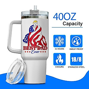 UNILYLY Trump Best Dad Ever, 40 Oz Tumbler With Handle Lid And Straw, Dad Travel Coffee Mug Cup, Trump Gifts, Coffee Day Fathers
